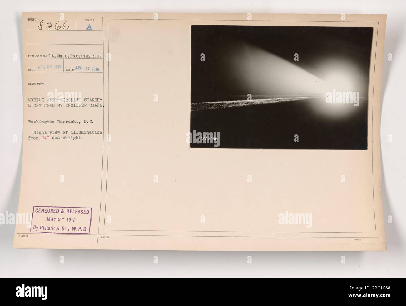 A mobile anti-aircraft searchlight used by the Engineer Corps at ...