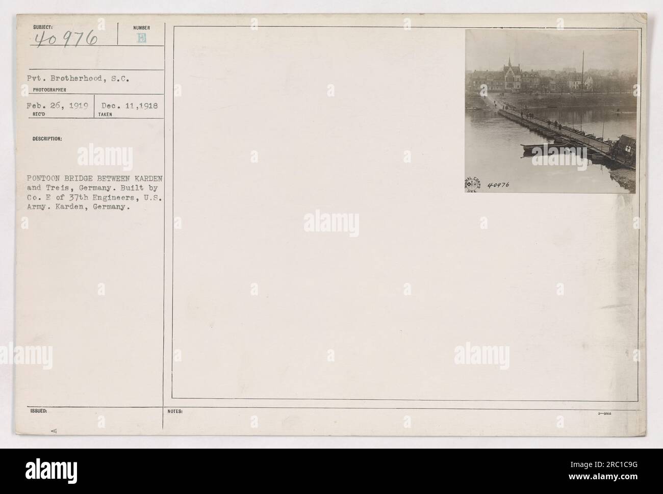Pvt. Brotherhood of the S.C. photographed a pontoon bridge between ...