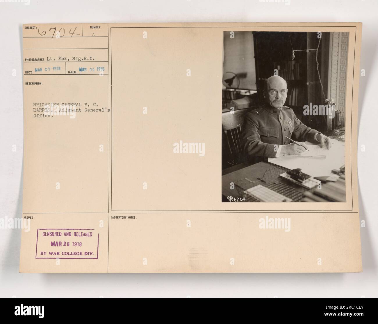 Brigadier General P. C. Harris, photographed on March 19, 1918. The ...