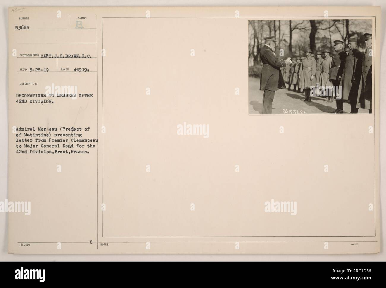 Admiral Morceau (Prefect of Matintine) presents Premier Clemenceau's ...