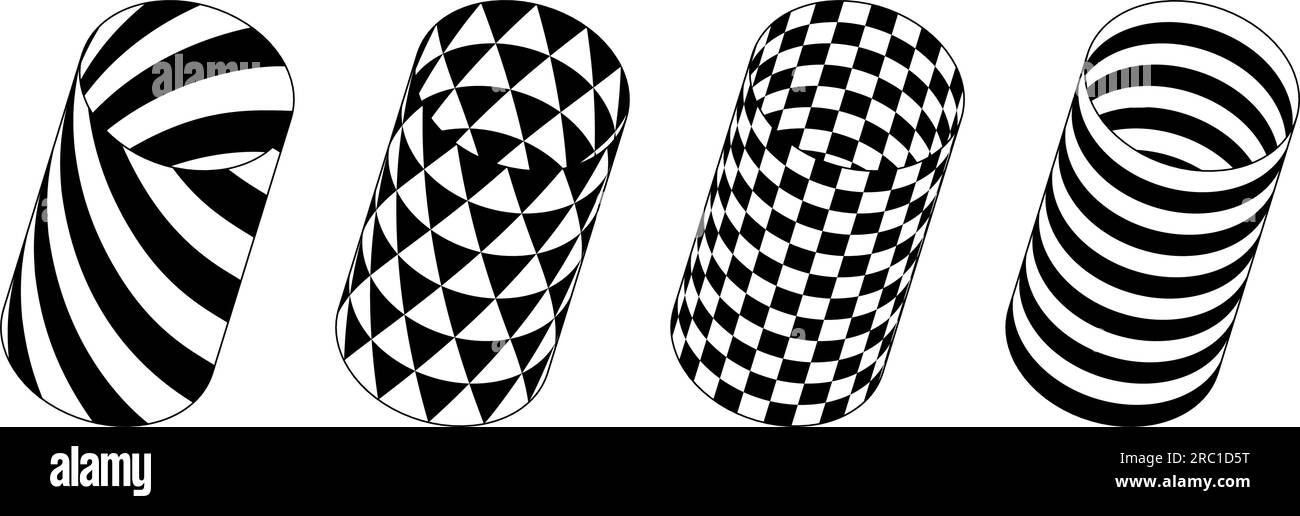 Collection of cylinder with different patterns. Striped and checkered ...