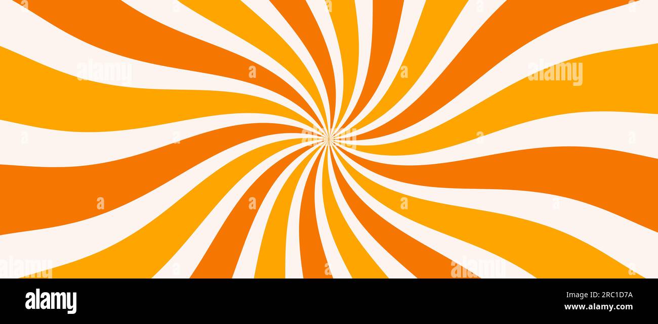 Spinning radial lines background. Orange curved sunburst wallpaper. Abstract warped sun rays and ...