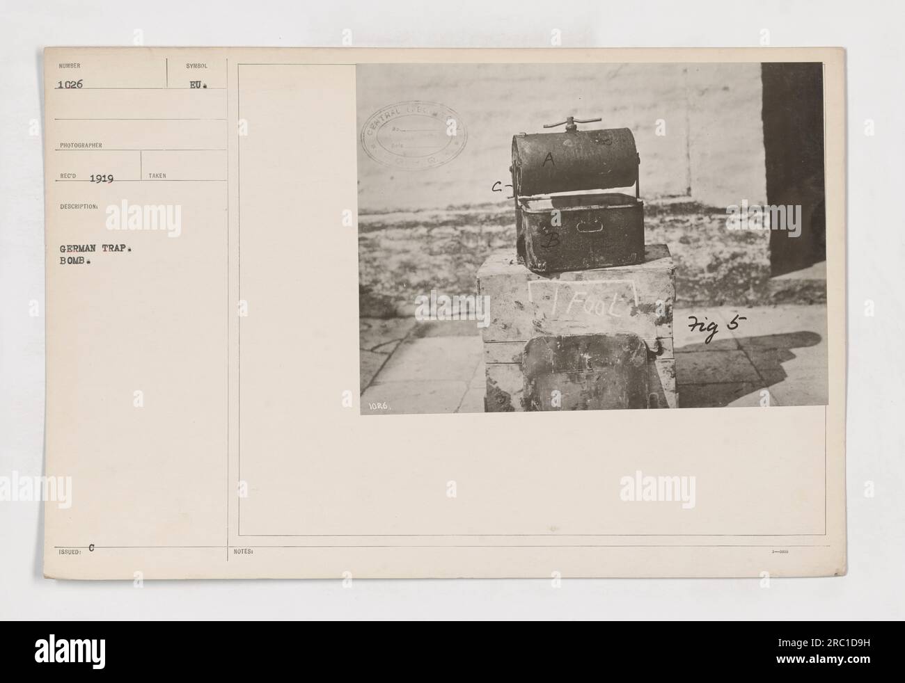 German trap bomb HUNDER 1026. This photograph, taken in 1919 by eco ...