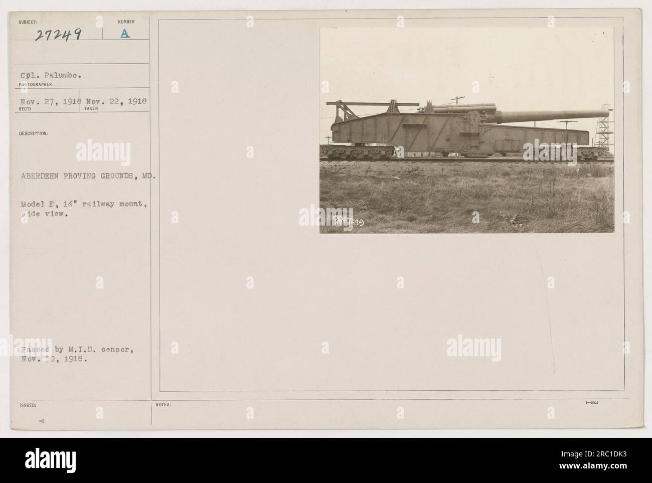 Cpl. Palumbo poses next to a Model E, 14" railway mount at the Aberdeen ...