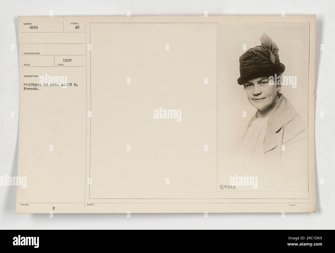 Portrait of Mrs. Alice M. French taken in 1918. Mrs. French is shown ...