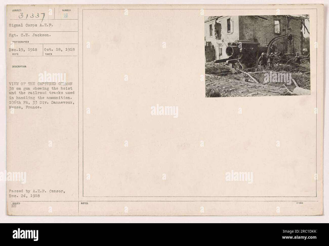 "Sgt. C.H. Jackson captured this photograph on Dec. 19, 1918, depicting ...