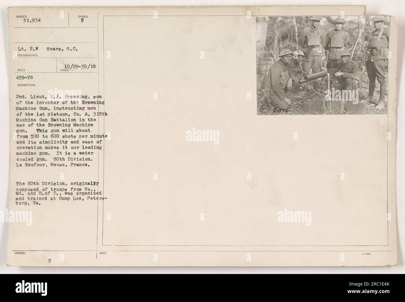 Caption: Lt. R.W Sears, S.C. (photographer) captures 2nd. Lieut. V. A ...