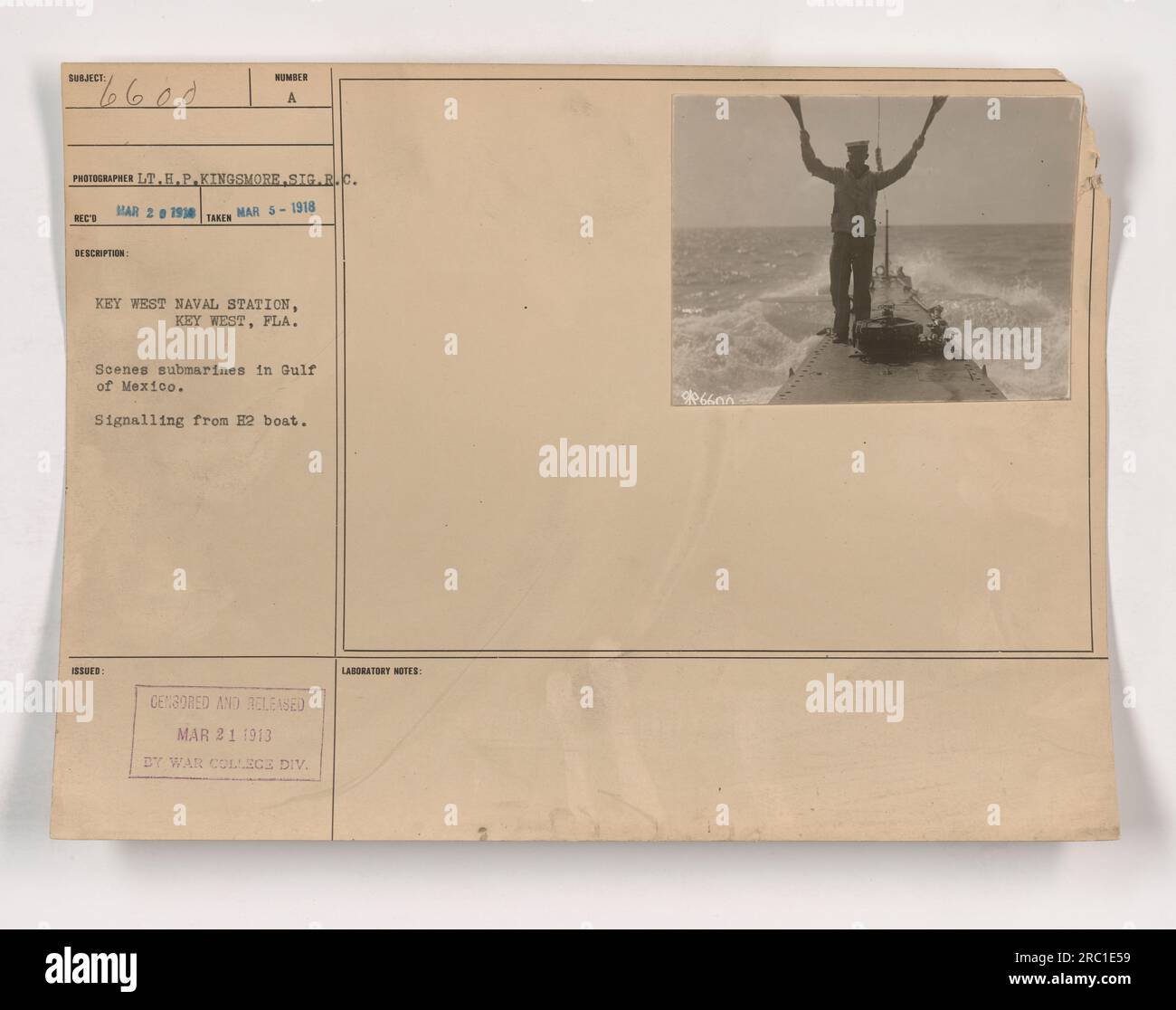 American sailors signaling from a H2 submarine in the Gulf of Mexico ...
