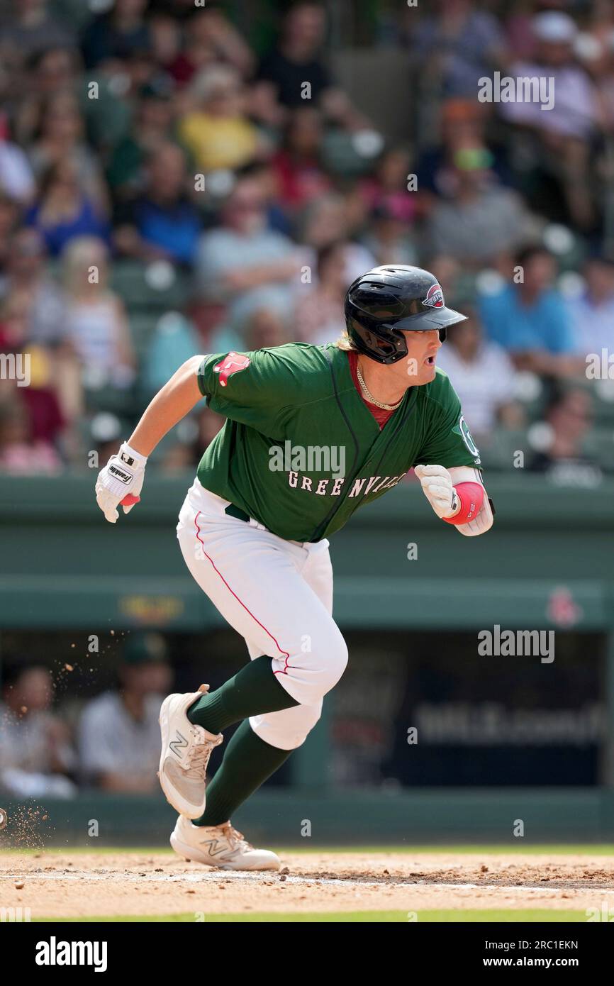 Third baseman Blaze Jordan (24) of the Greenville Drive bats in a game ...