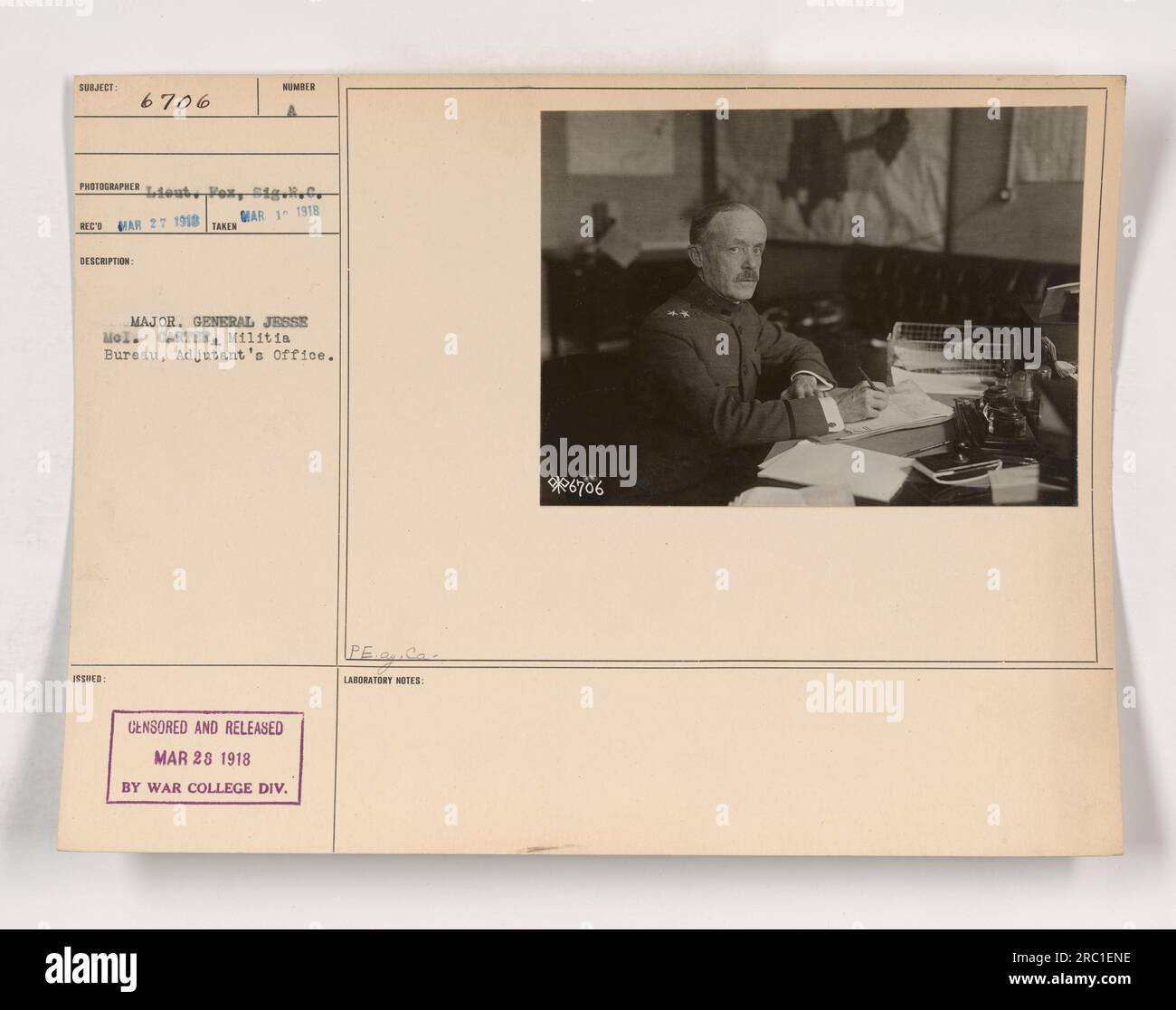 This black and white photograph from 1918 features Major General Jesse ...