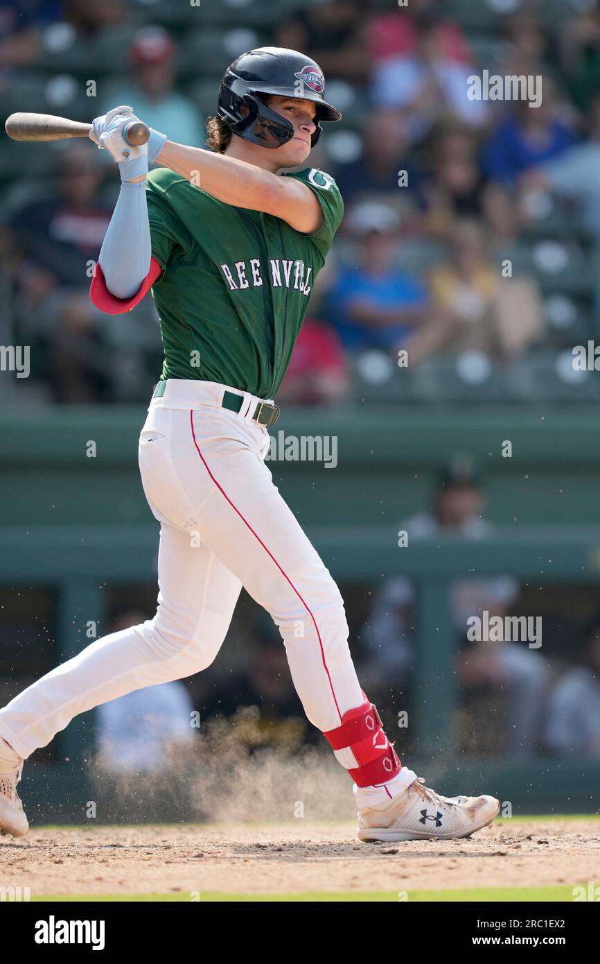 Center fielder Roman Anthony (7) of the Greenville Drive bats in a game ...