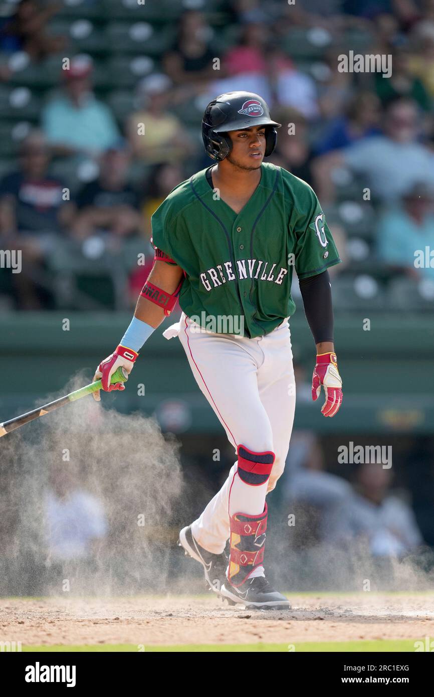 Designated hitter Brainer Bonaci (34) of the Greenville Drive bats in a ...