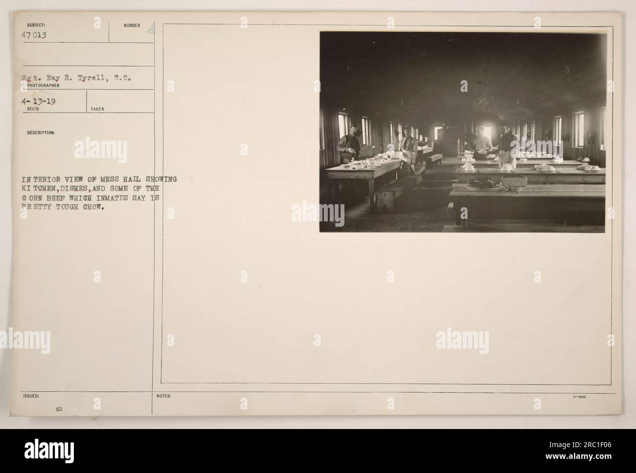 "Interior view of mess hall showing kitchen, dishes, and some of the ...