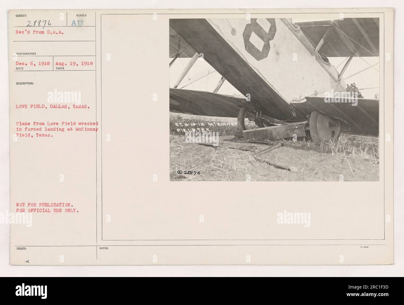 "WWI era plane from Love Field in Dallas, Texas, wrecked in a forced ...