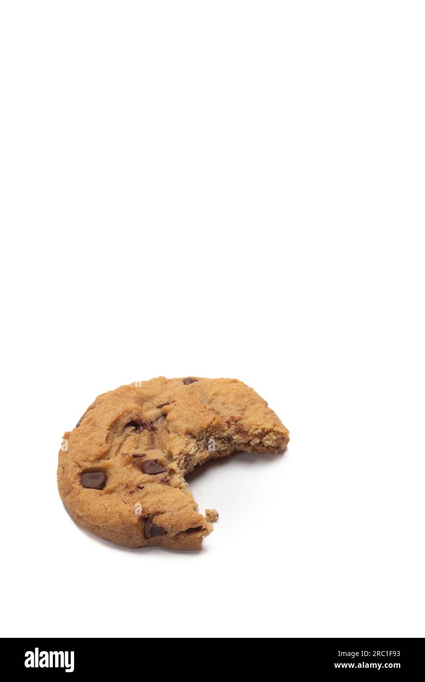 close up of chocolate chip cookie on white background with copy space ...