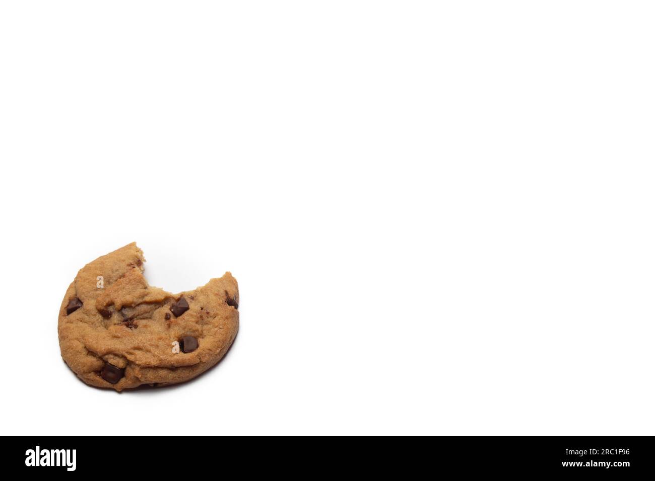 close up of chocolate chip cookie on white background with copy space ...