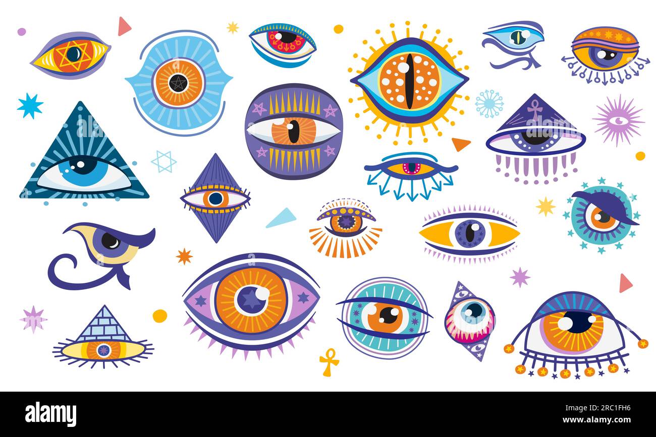 Magical witchcraft eyes, esoteric and occult magic symbols of oracle ...