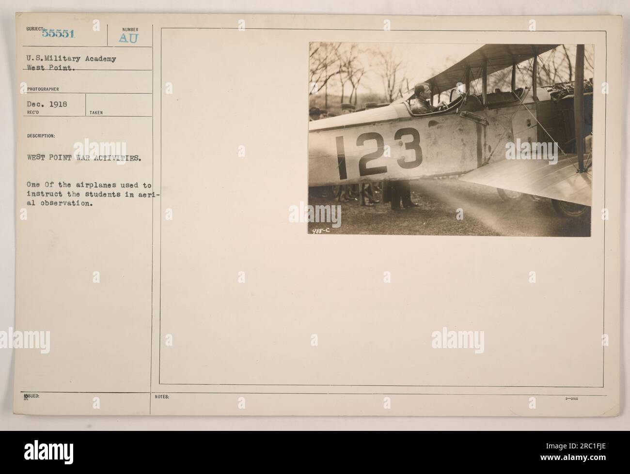 "An airplane used for instructing students in aerial observation at the ...