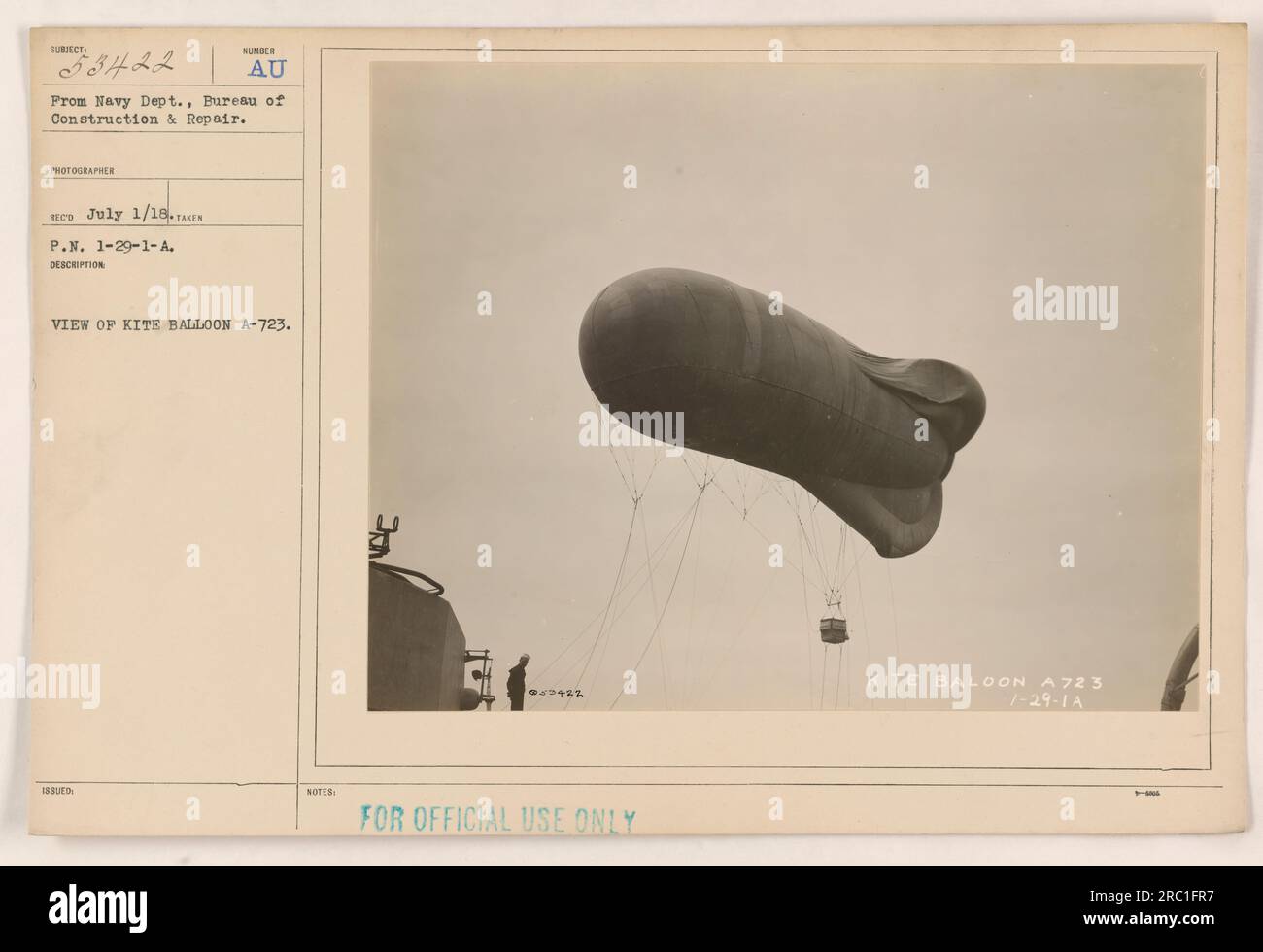 A-723 kite balloon from the US Navy Department's Bureau of Construction ...