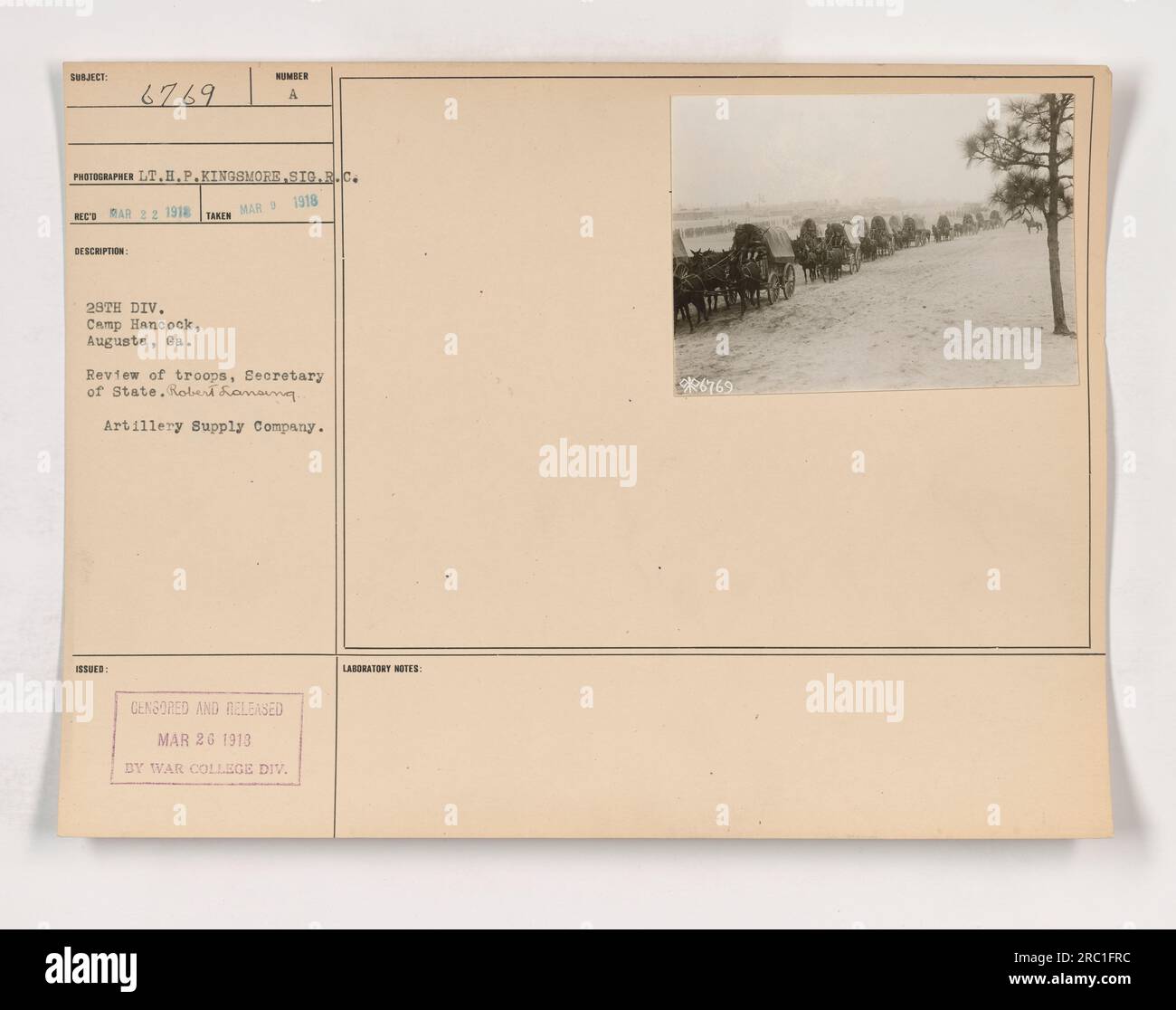 Secretary of State Robert Lansing reviewing troops from the Artillery ...