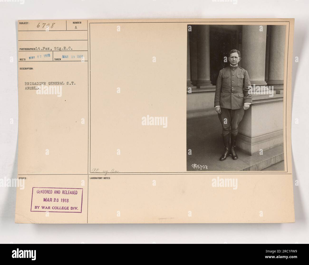 Brigadier General S.T. Ansell photographed by Lt. Fox, Signal Reserve ...