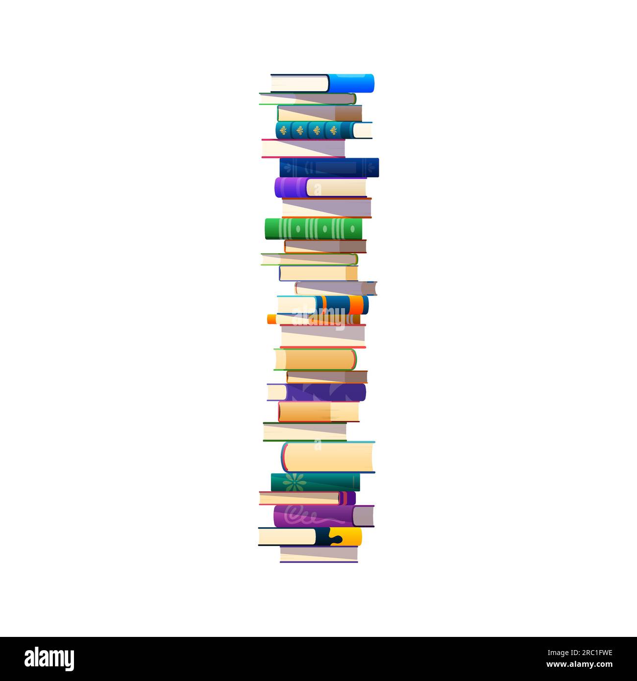 High book stack, isolated vector pile of cartoon textbooks with ...