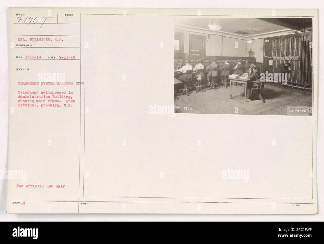 Telephone switchboard in the Administration Building at Bush Terminal ...
