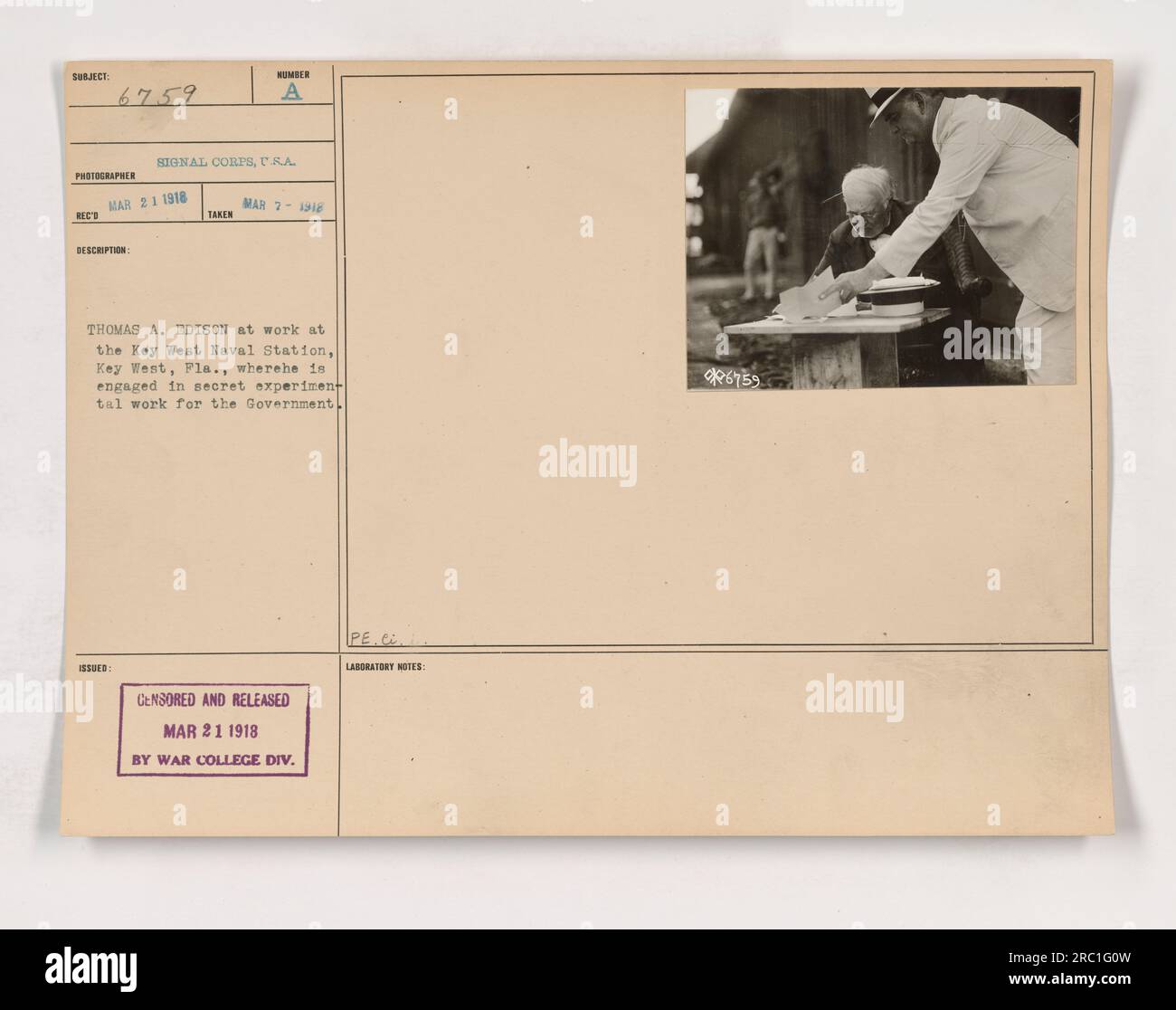 Thomas Edison is seen working at the Key West Naval Station in Florida ...