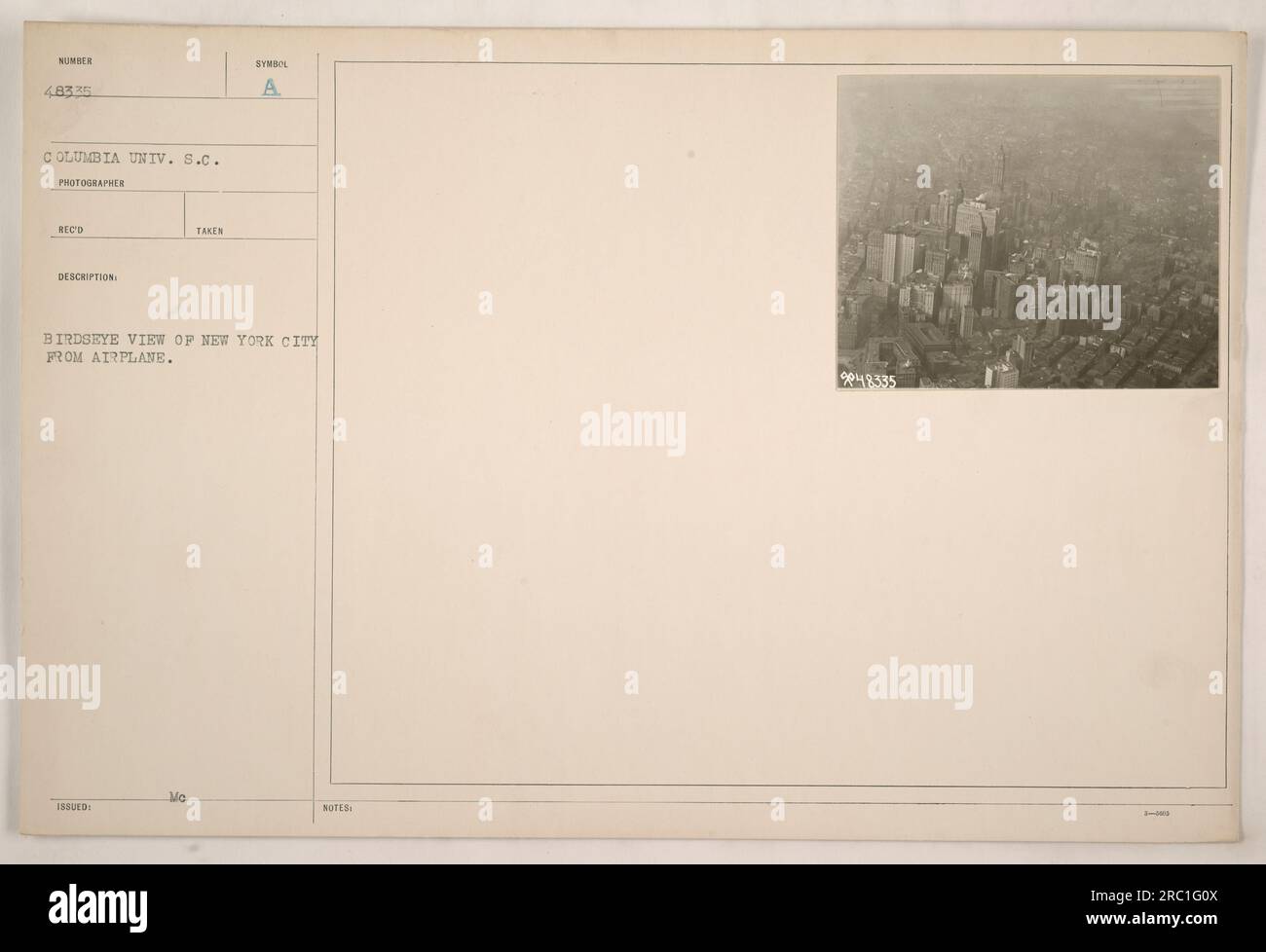 Aerial view of New York City taken from airplane 48325 Columbia ...