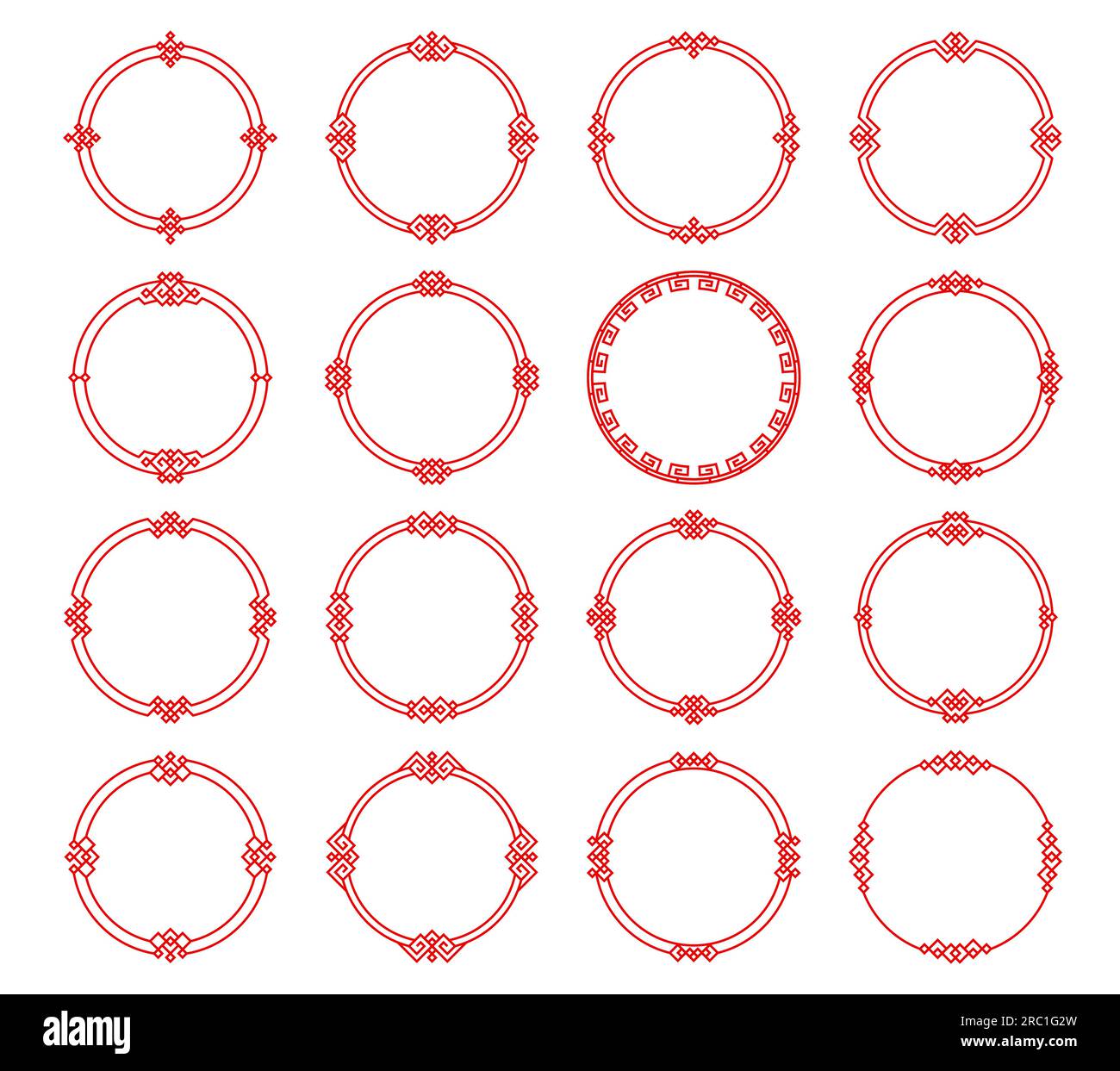 Round red asian frames and borders. Japanese, korean and chinese circle ...