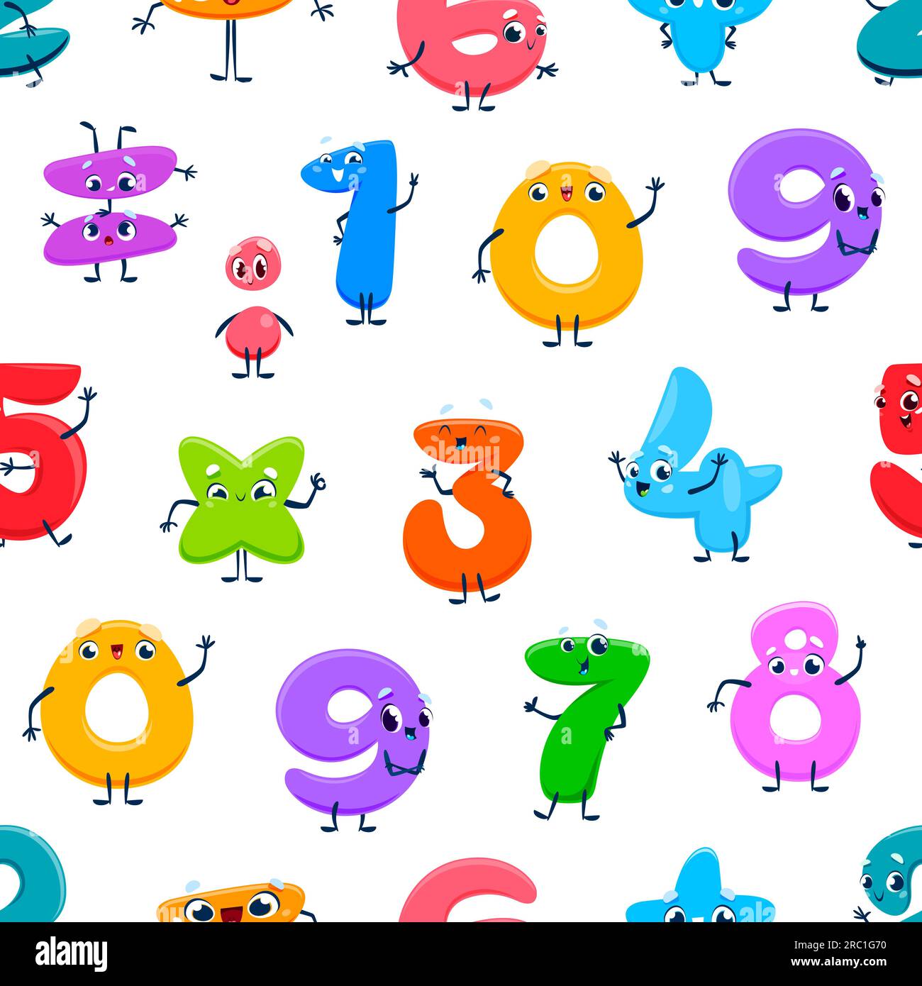 Cartoon number character seamless pattern background with vector ...