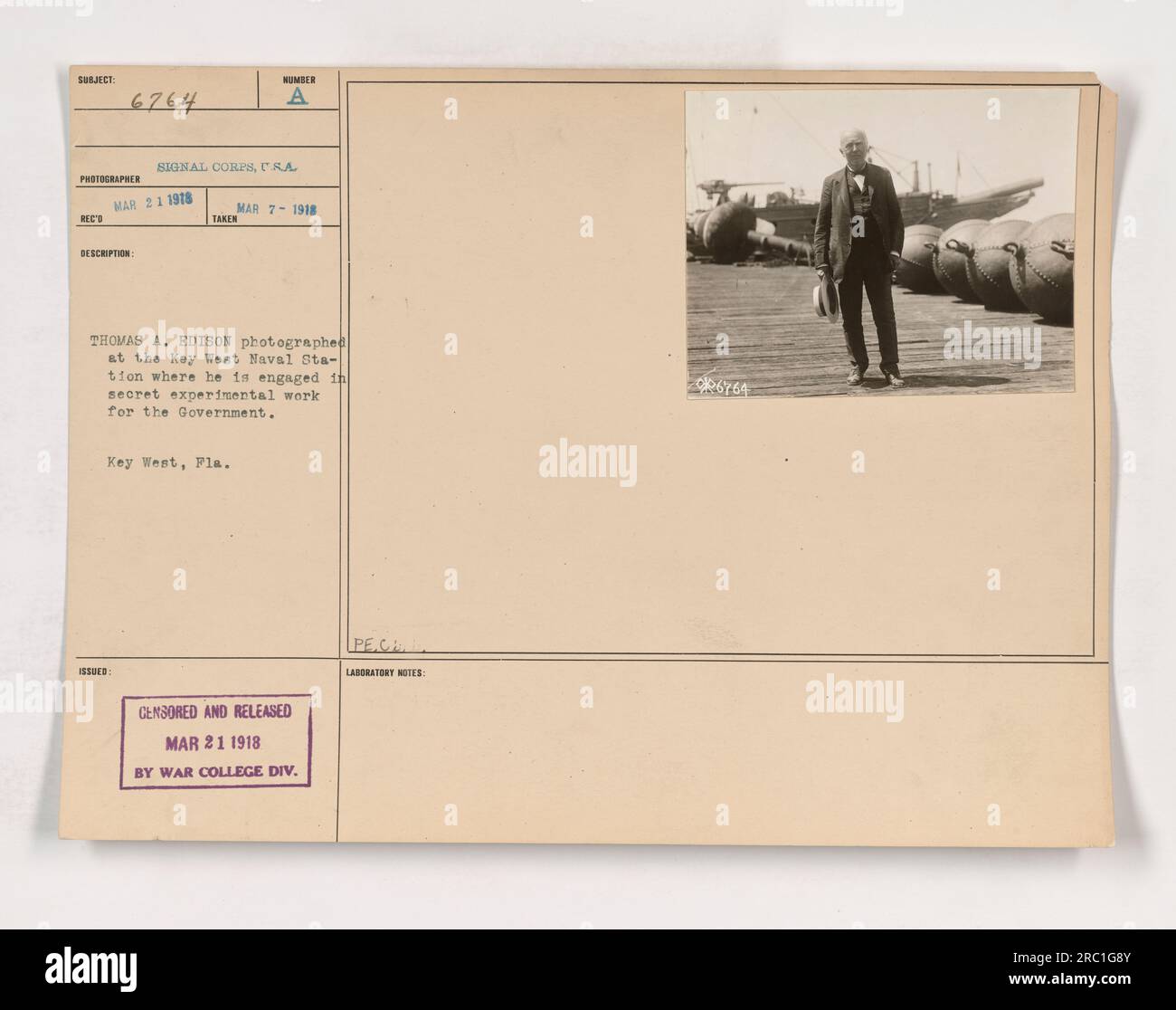 Thomas Edison at work at the Key West Naval Station engaged in secret ...