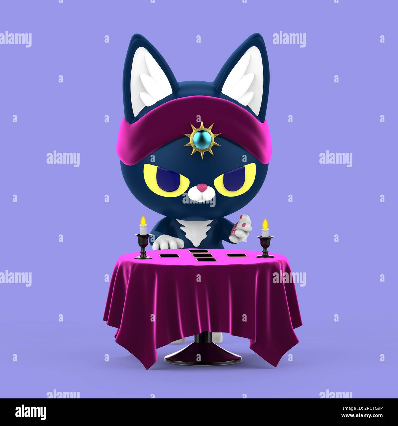 3d character, fortune-telling cat with tarot Stock Photo - Alamy