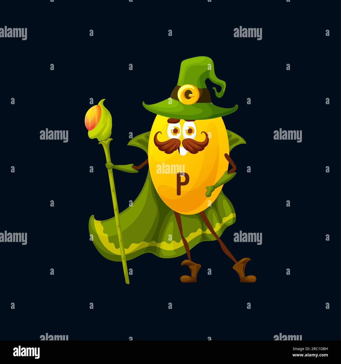 Cartoon vitamin P wizard character. Vector yellow flavonoid capsule ...