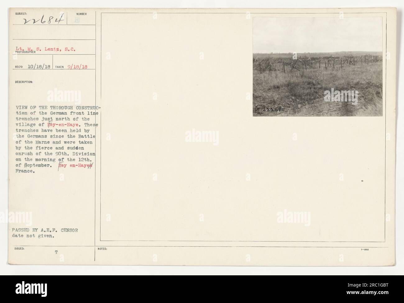 The photograph shows a view of the fully constructed German front line ...