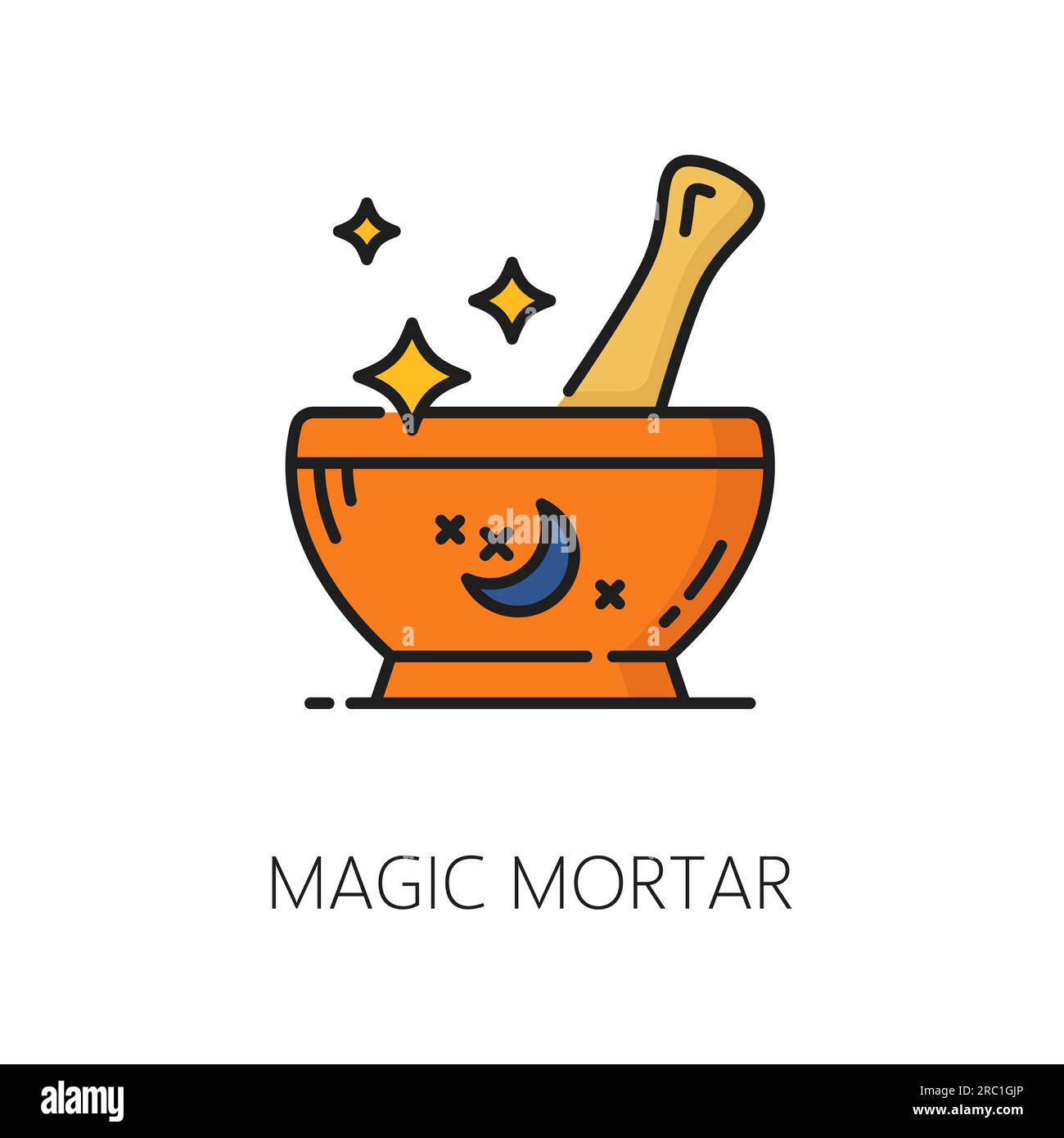 Magic mortar witchcraft and magic icon. Isolated vector linear sign ...