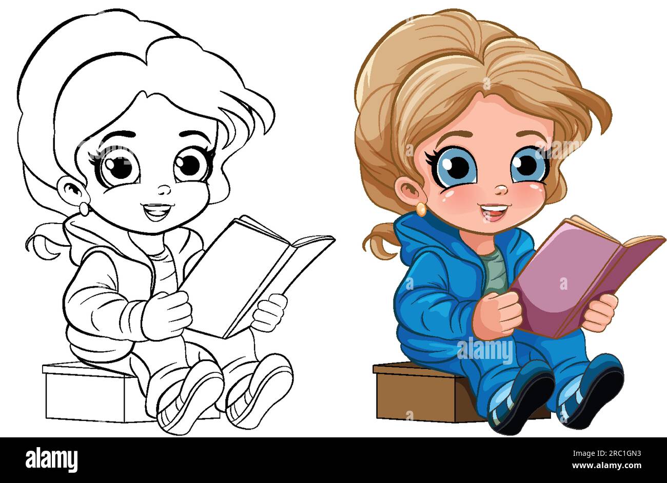 Cute Girl Reading Book Cartoon Character illustration Stock Vector ...