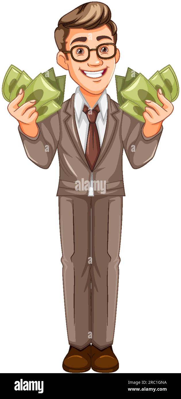 Youth business man holding money illustration Stock Vector Image & Art ...