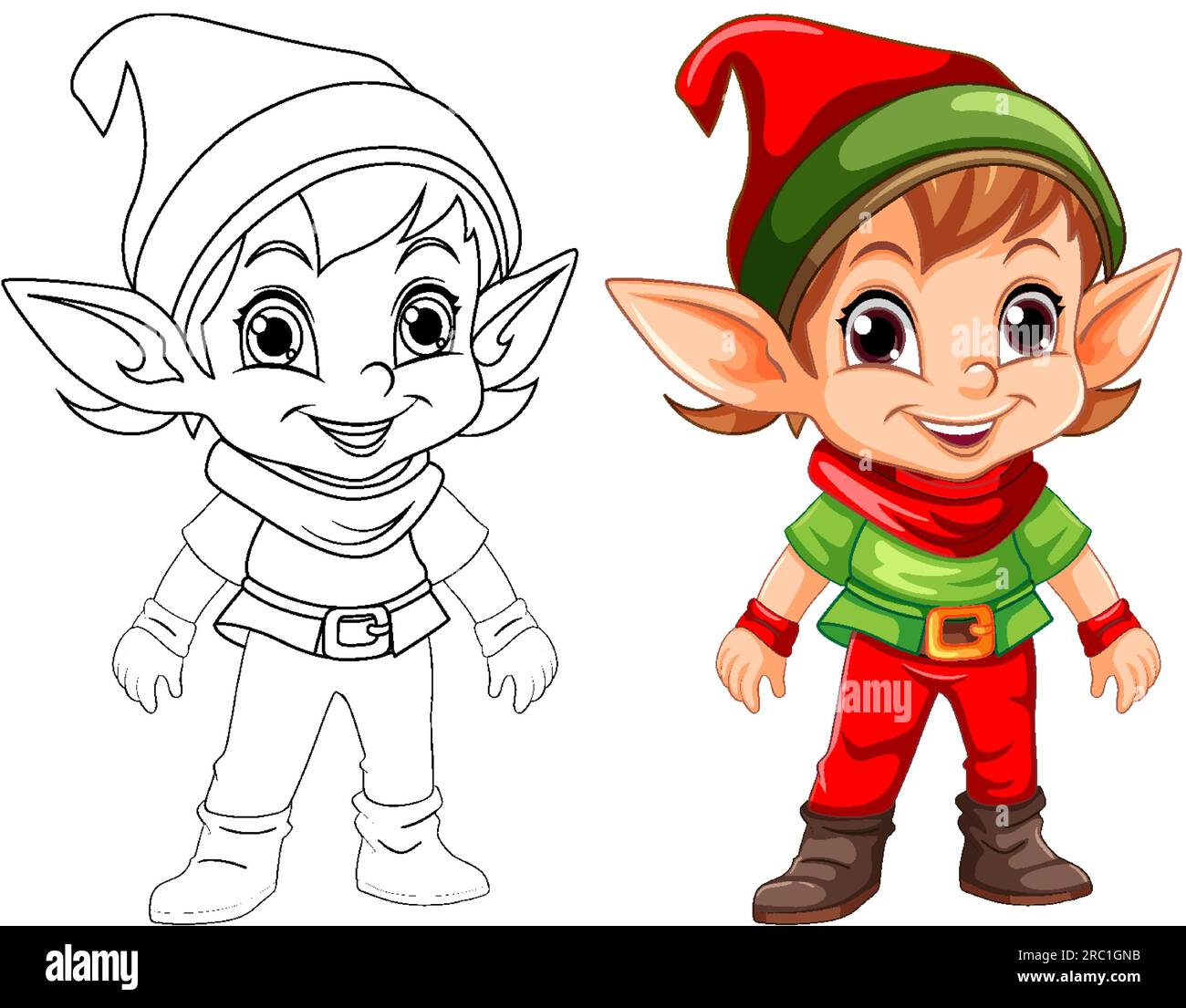 Cute Elf Cartoon Character Outline for Colouring illustration Stock ...