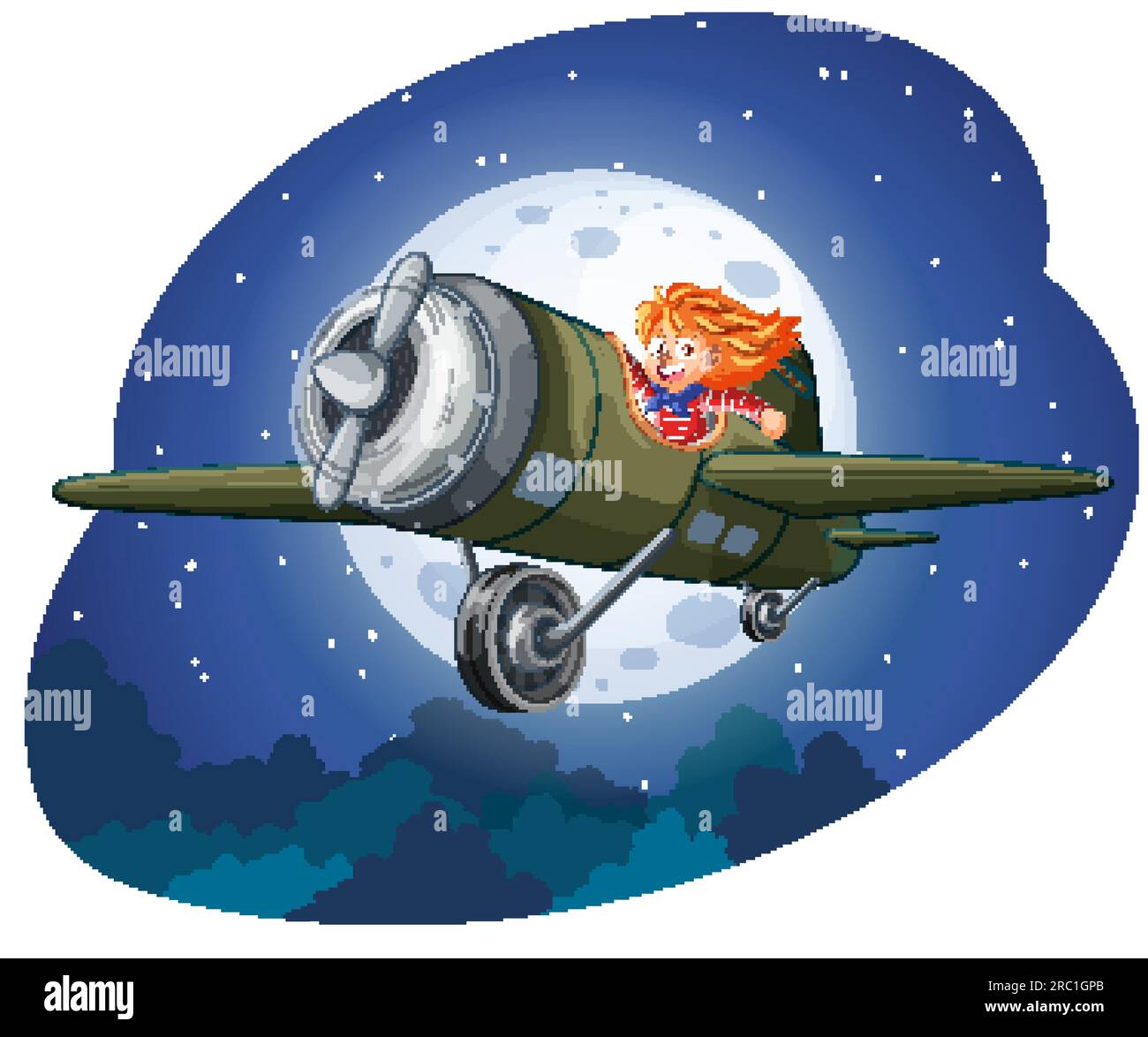 Happy Girl Riding a Plane at Night illustration Stock Vector Image ...