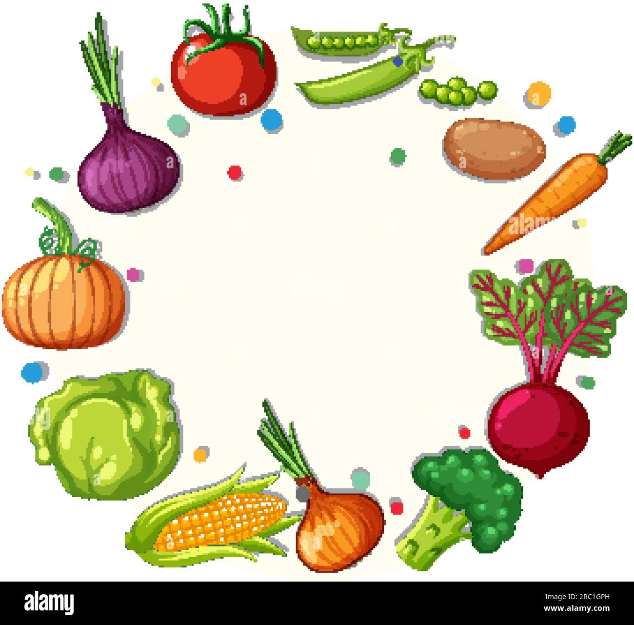 Fruit and Vegetable Round Frame Template illustration Stock Vector ...