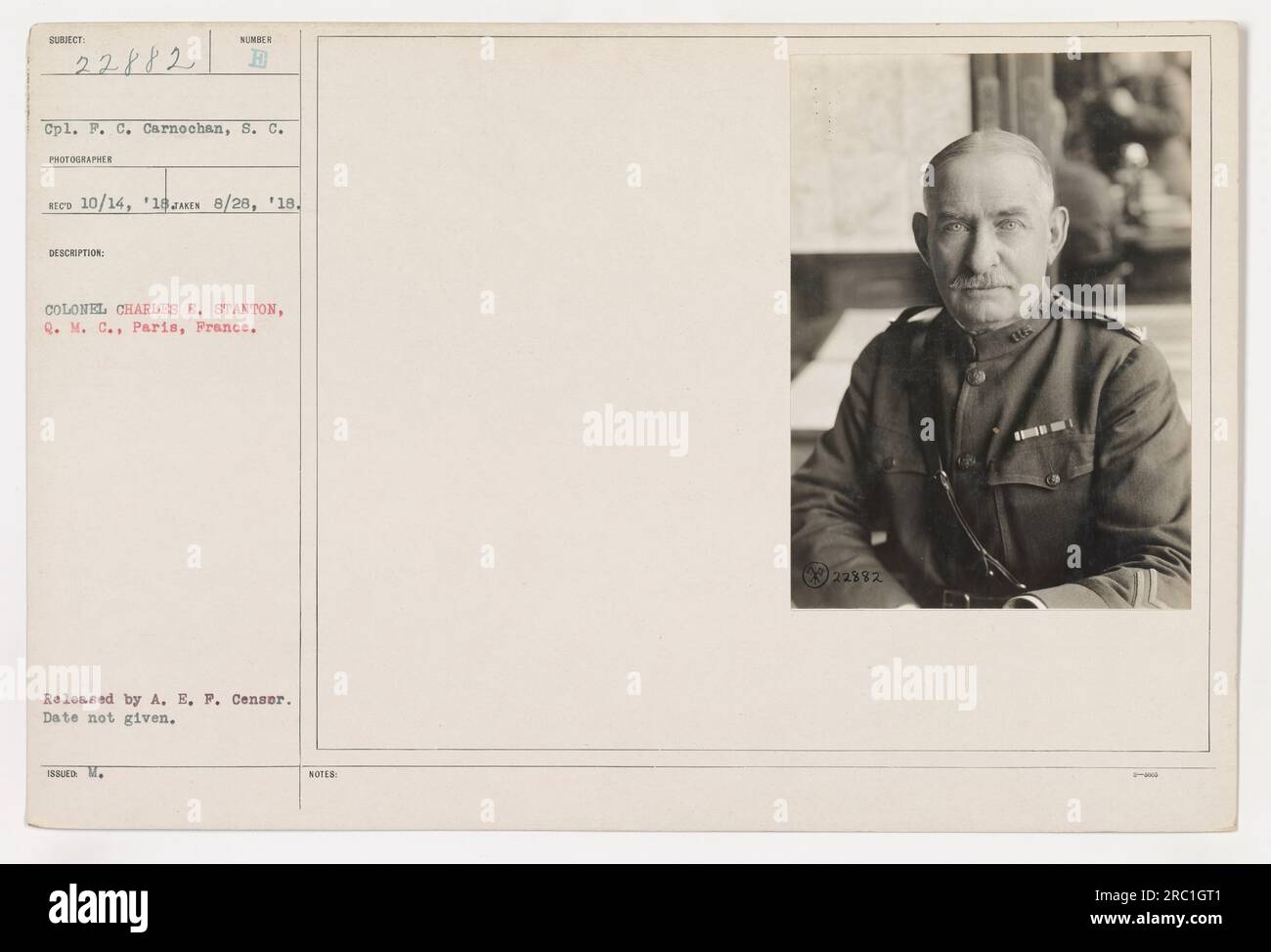 Cpl. P. C. Carnochan, S.C., photographed Colonel Charles E. Stanton of ...