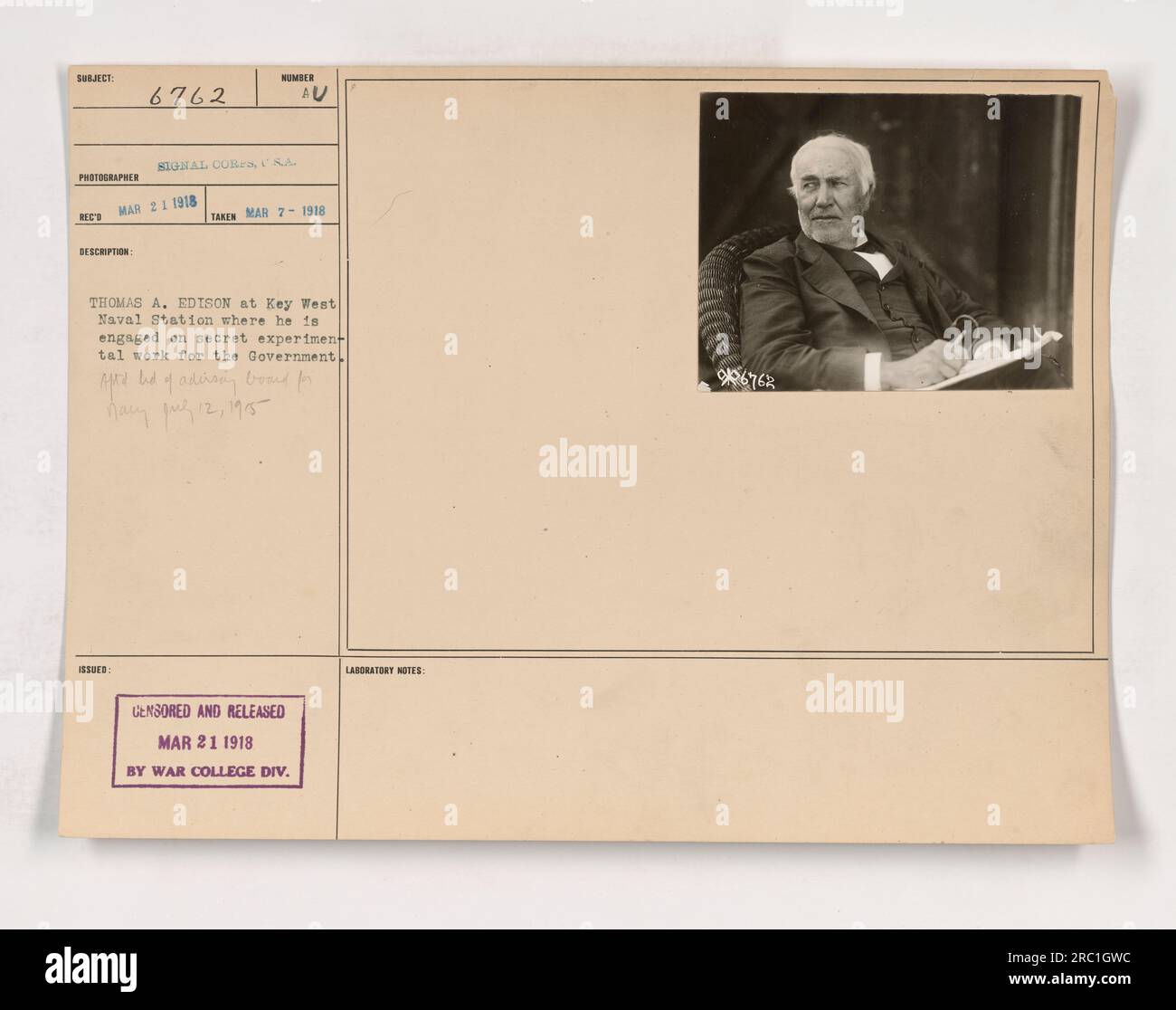 Thomas Edison conducting secret experimental work at the Key West Naval ...