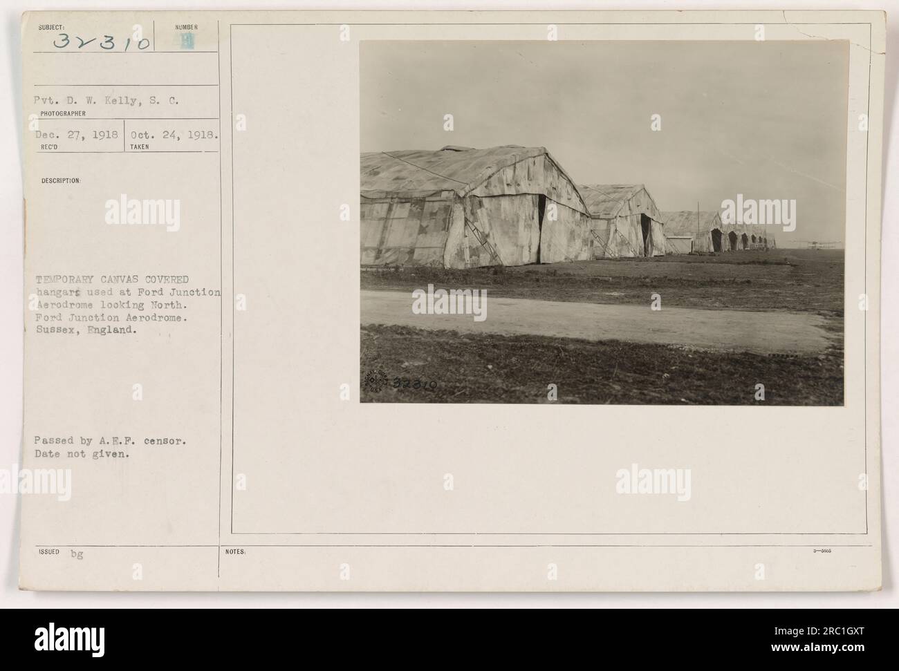 Aerial view of temporary canvas covered hangars used at Ford Junction ...