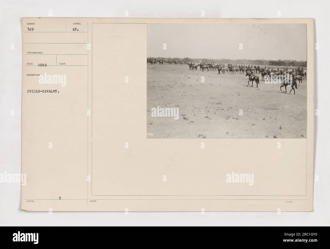 American cavalry soldiers participating in drills during World War One in 1919. The photograph ...