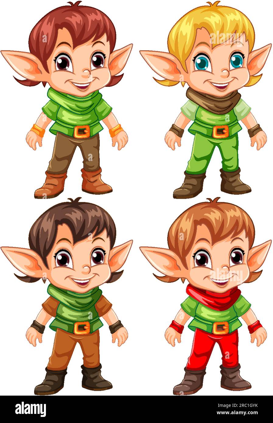 Different Elf Kids Caroon Characters Collection illustration Stock ...