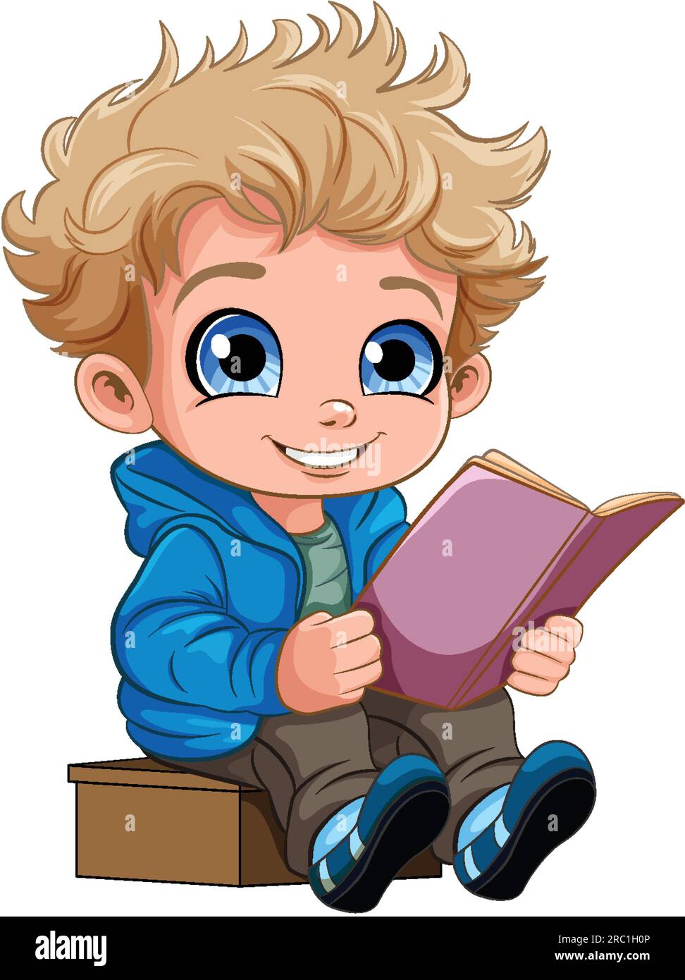 Cute Boy Reading Book Cartoon Character illustration Stock Vector Image ...