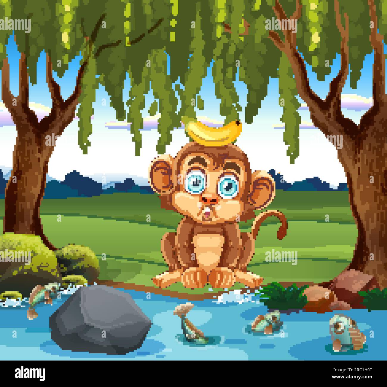 Smiling monkey forest tree Stock Vector Images - Alamy
