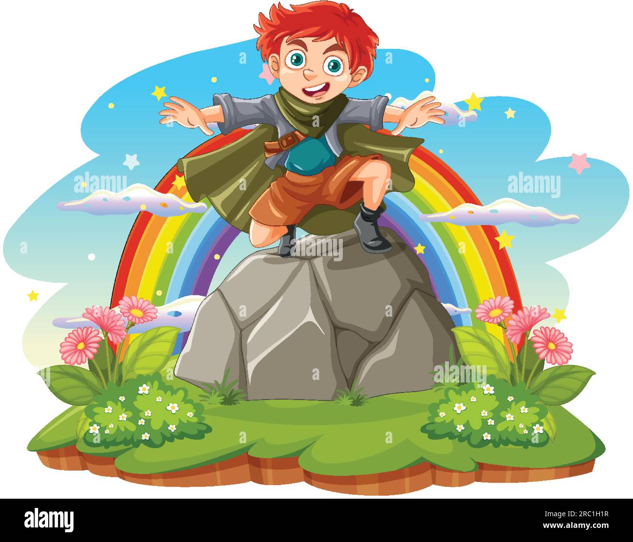 Boy standing on the rock in nature illustration Stock Vector Image ...