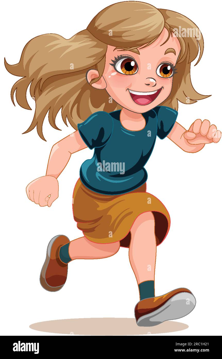 Happy girl running cartoon illustration Stock Vector Image & Art - Alamy